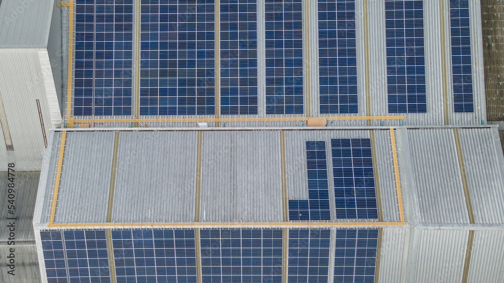 Solar panels on factory roof photovoltaic solar panels absorb sunlight ...