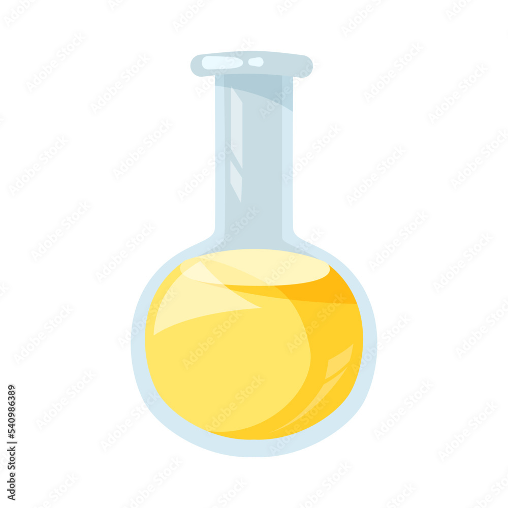 Cartoon round flask with yellow liquid. Using glass flasks for ...