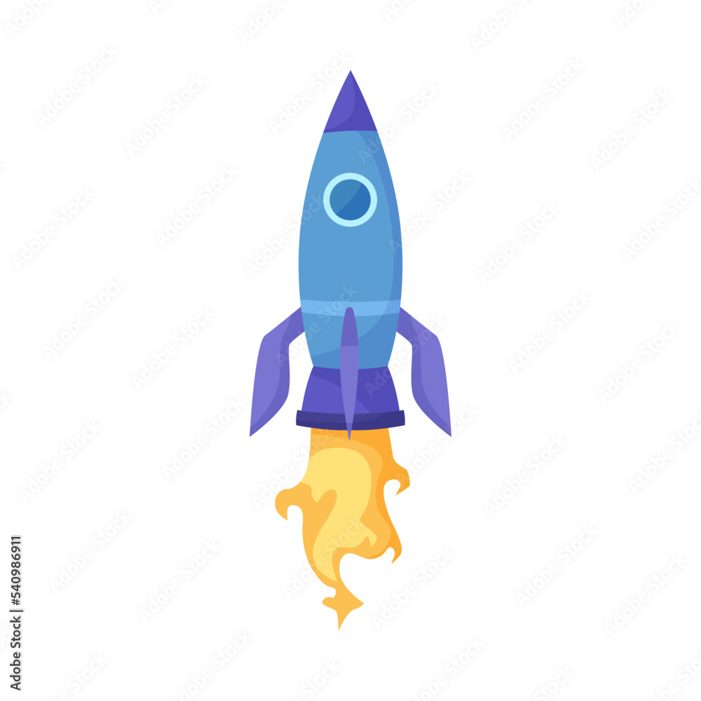 Purple reactive rocket firing flame cartoon illustration. Colorful ...