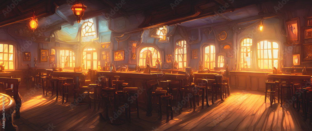 Artistic concept painting of a tavern at wild west times , background ...
