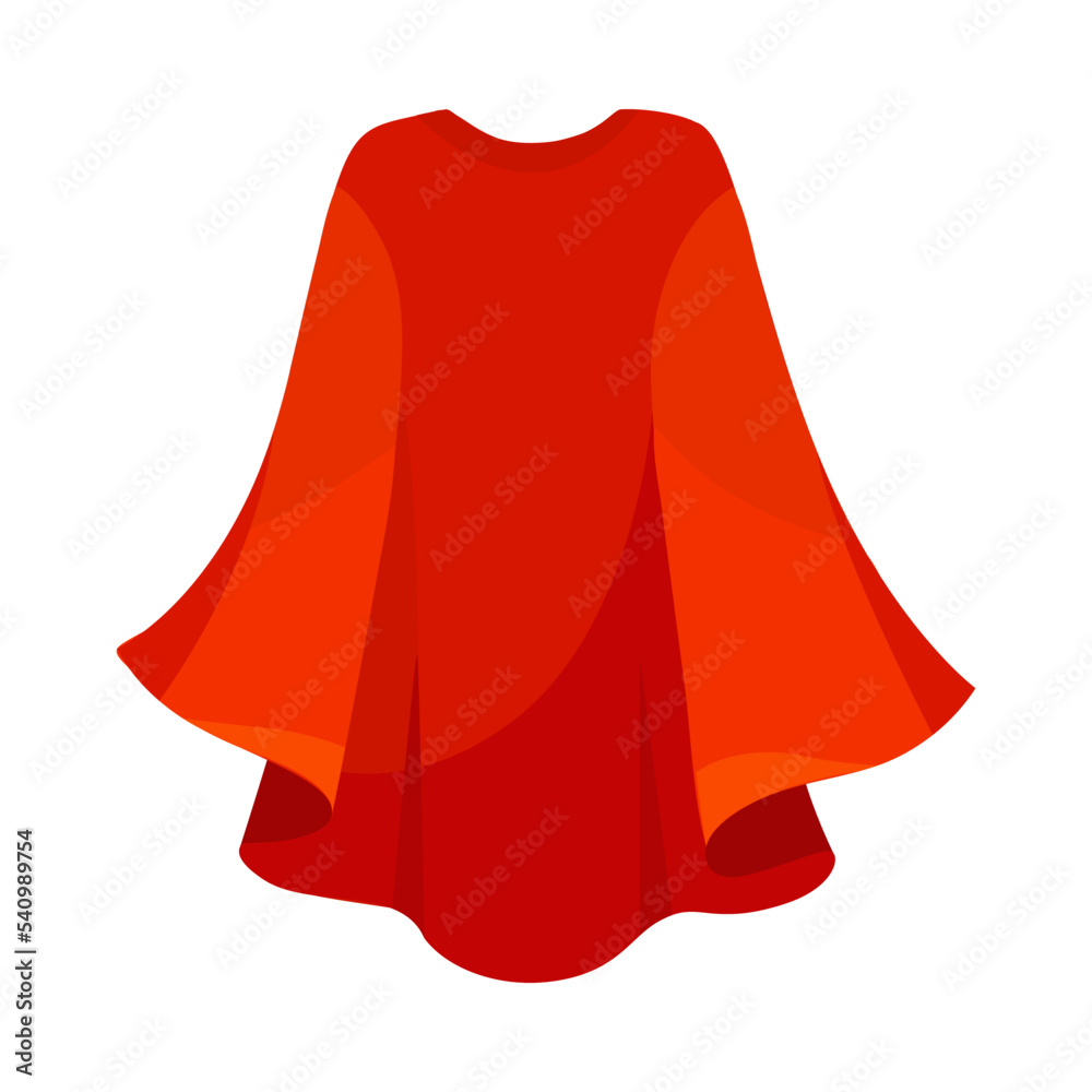 Back of red cape flying in wind cartoon illustration. Superhero satin ...