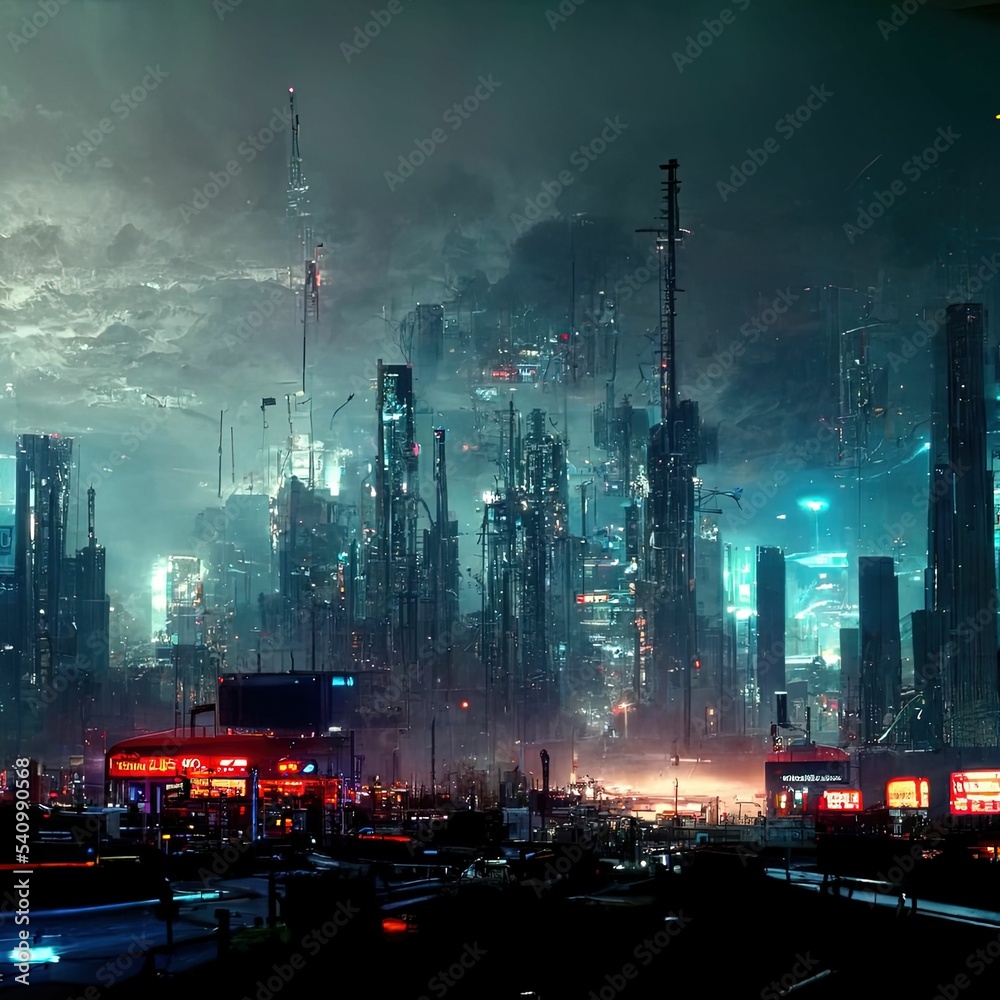 AI generated digital art of a post-apocalyptic futuristic city with ...