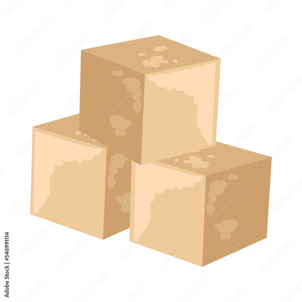 Brown cube sugar. Blocks of unrefined sugar. Vector illustration ...