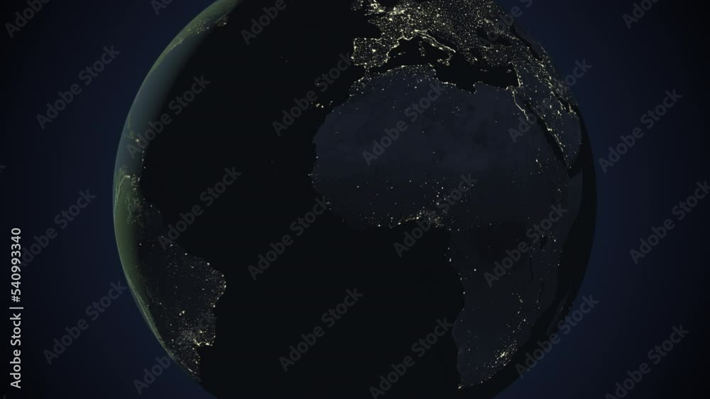 Seamless looping animation of the earth at night zooming in to the 3d ...