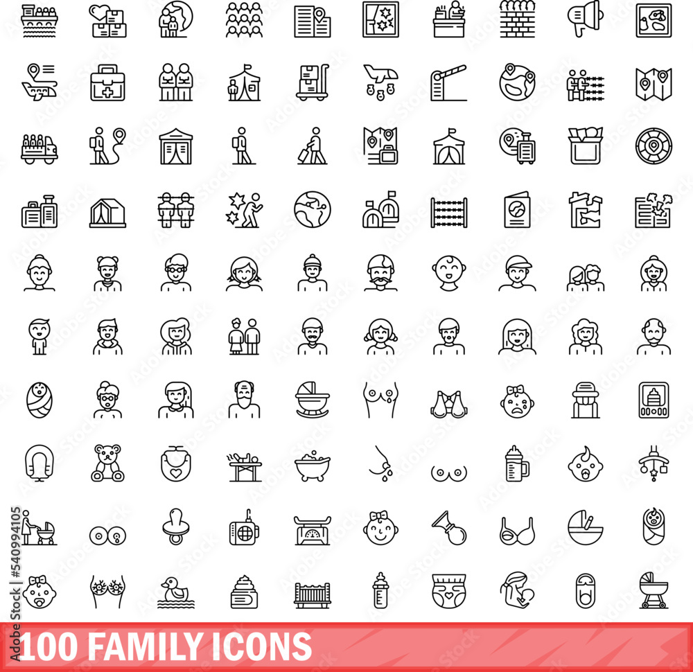 100 family icons set. Outline illustration of 100 family icons vector ...