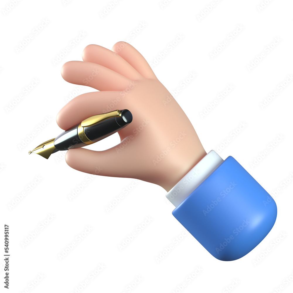 3d cartoon hand holding pen, signature or taking note hand gesture ...