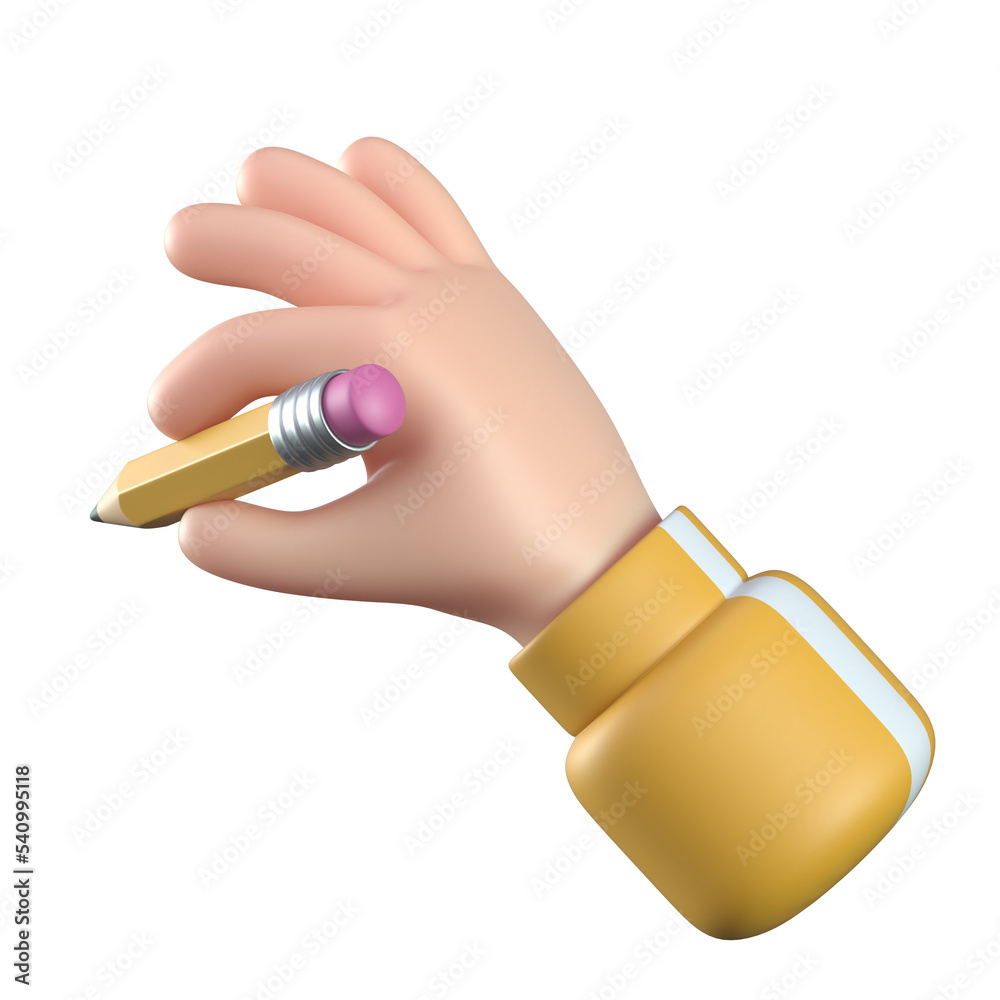 3d cartoon hand holding pencil, taking note hand gesture 3d rendering ...
