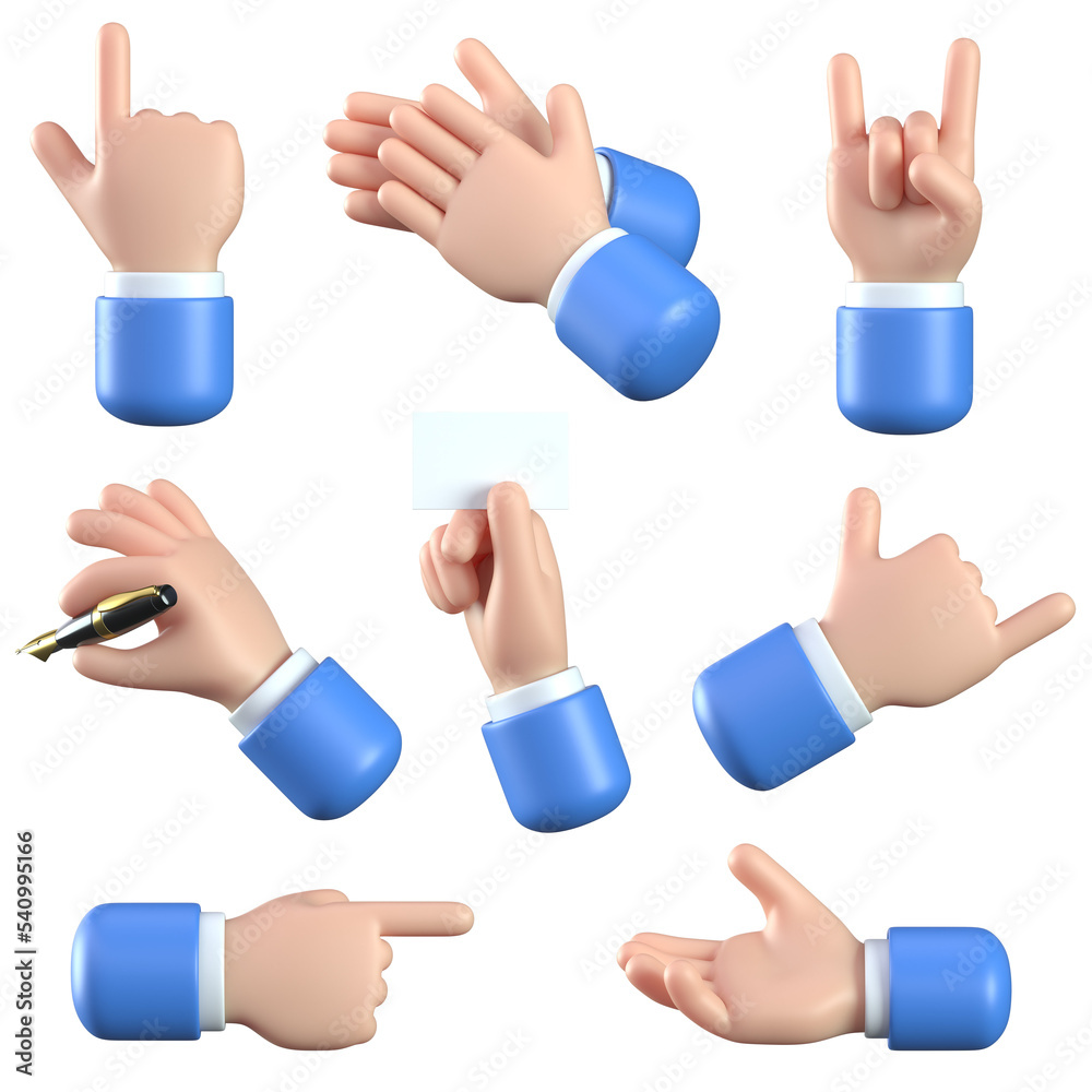 3d cartoon hands gesture set, business hand icons various gestures 3d ...