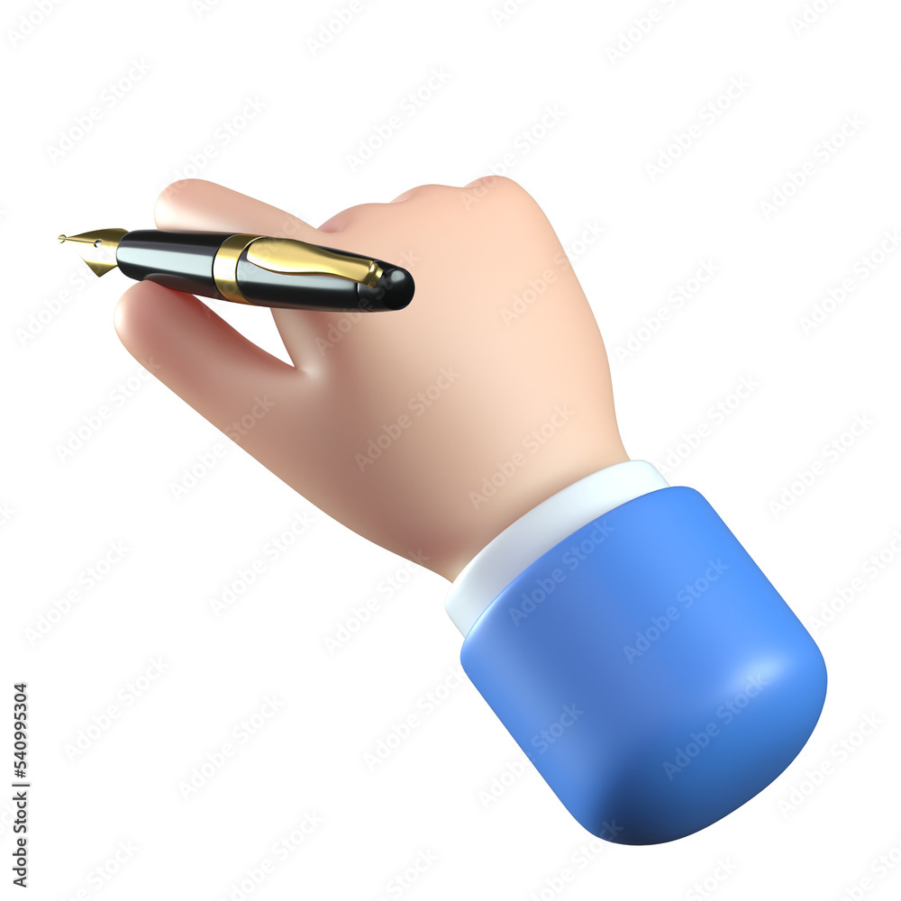 3d cartoon hand holding pen, signature or taking note hand gesture ...