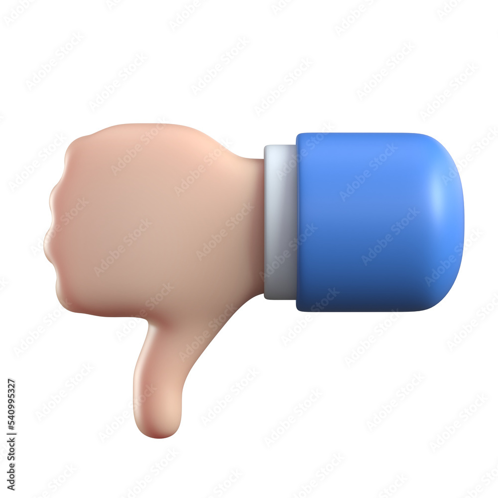 Cartoon 3d hand thumb down for negative feedback, dislike symbol ...