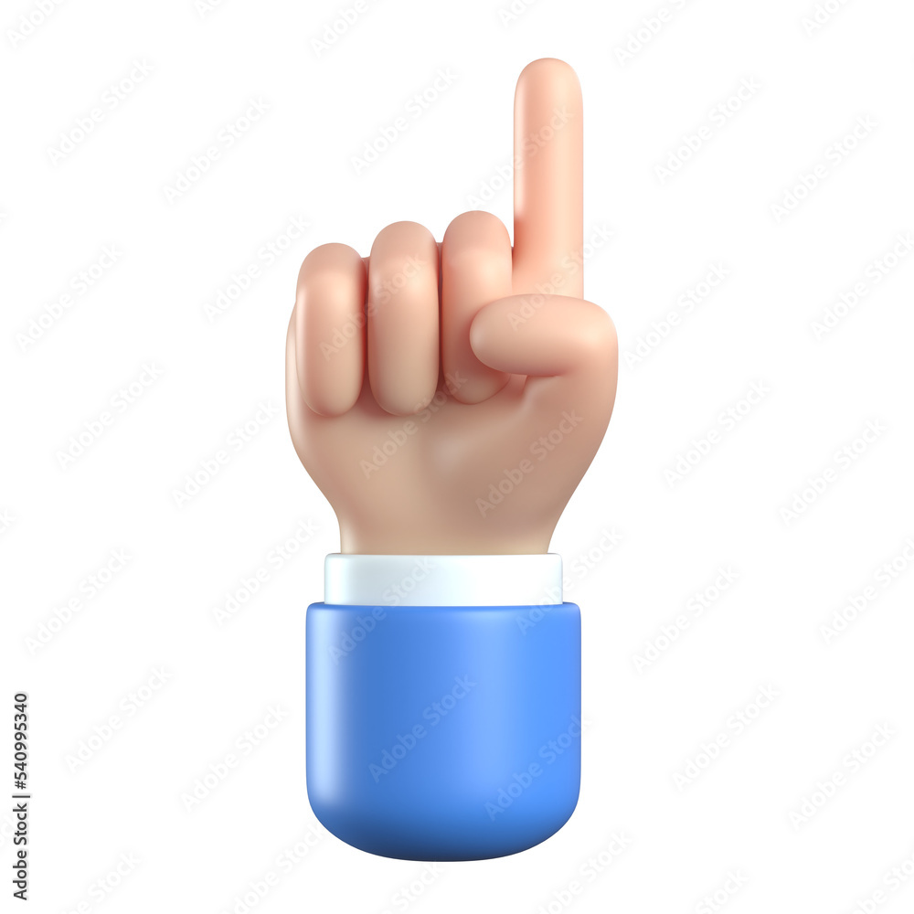 Cartoon 3d hand pointing finger up, number one hand gesture 3d ...