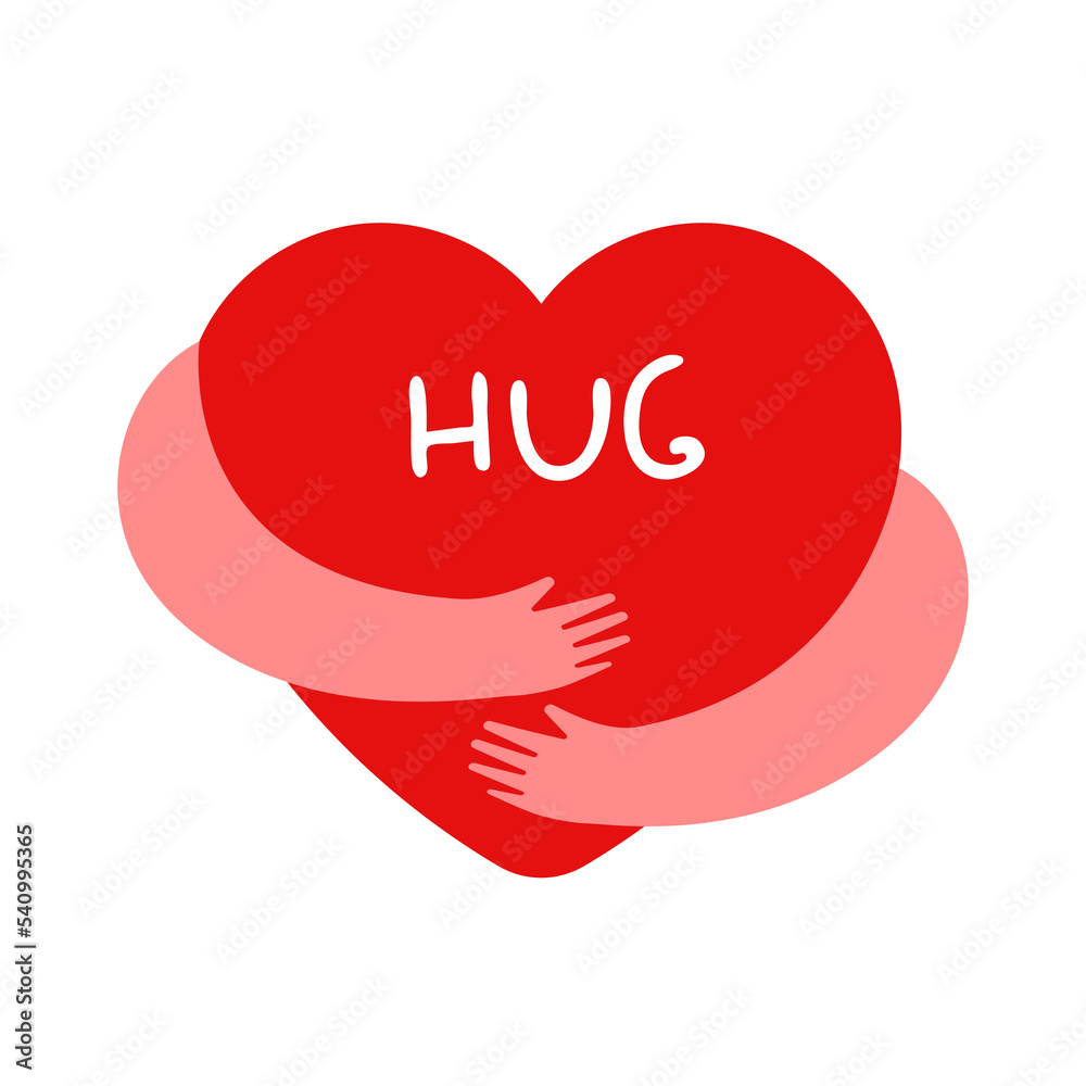 Heart hugging hands isolated on white background. Hand drawn ...