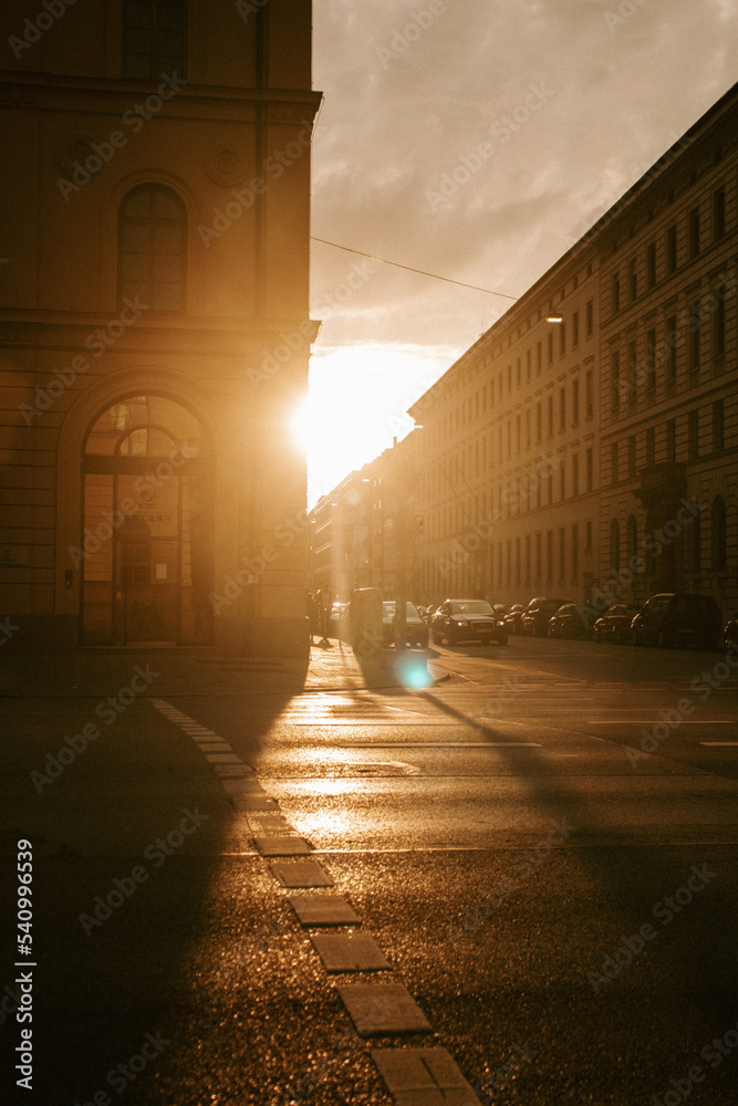 Beautiful bright sunset in Munich Stock Photo | Adobe Stock