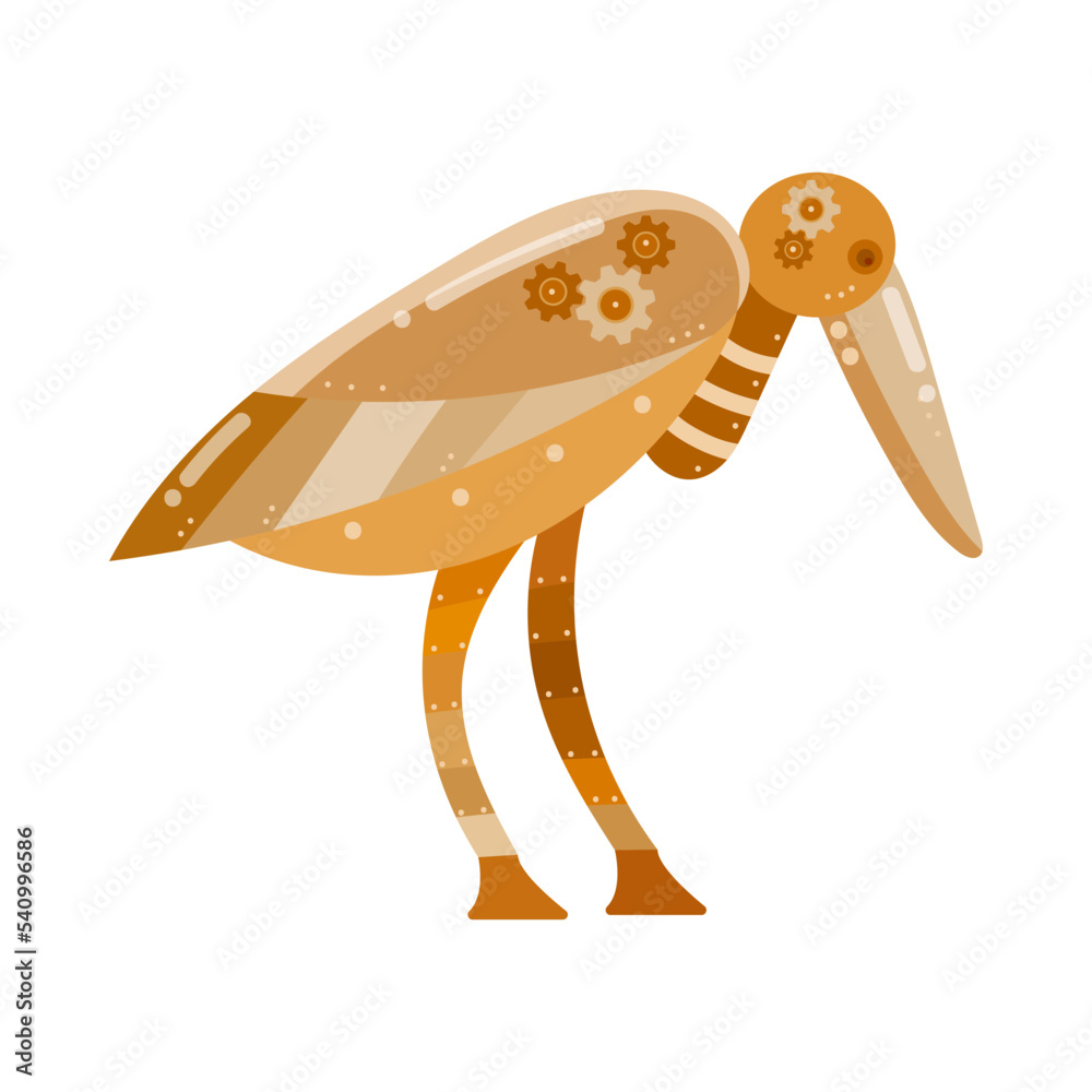 Mechanical stork cartoon illustration. Robotic bird toy isolated on ...