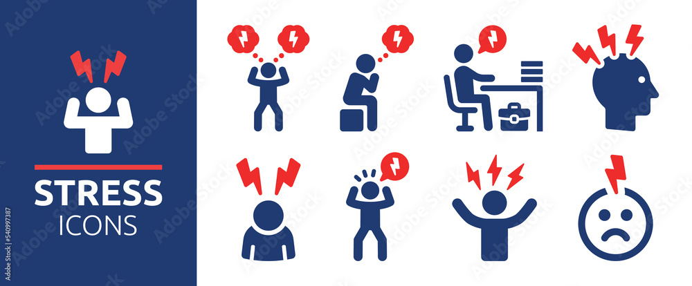 Stress icon set. Man stressed, tired and depression icon collection ...