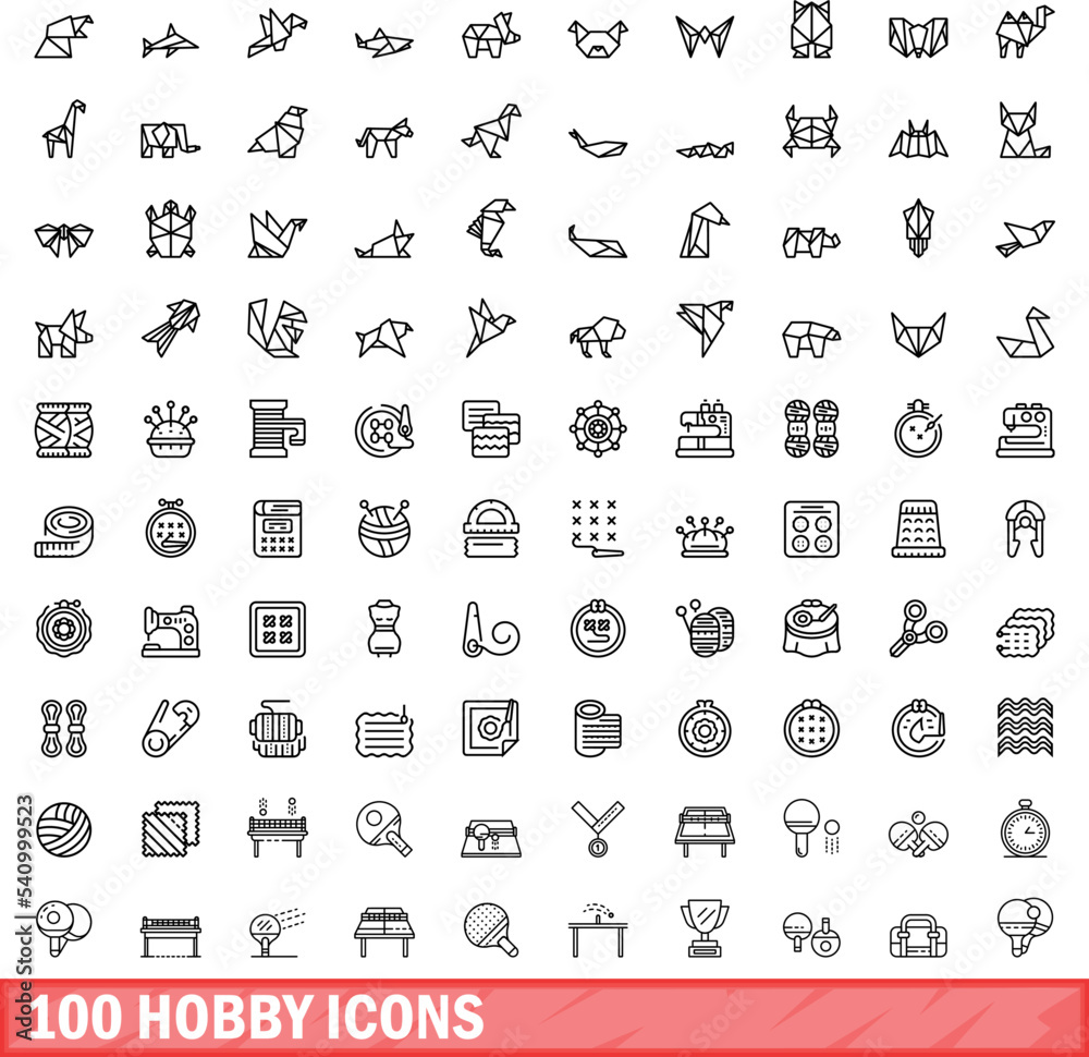 100 hobby icons set. Outline illustration of 100 hobby icons vector set ...