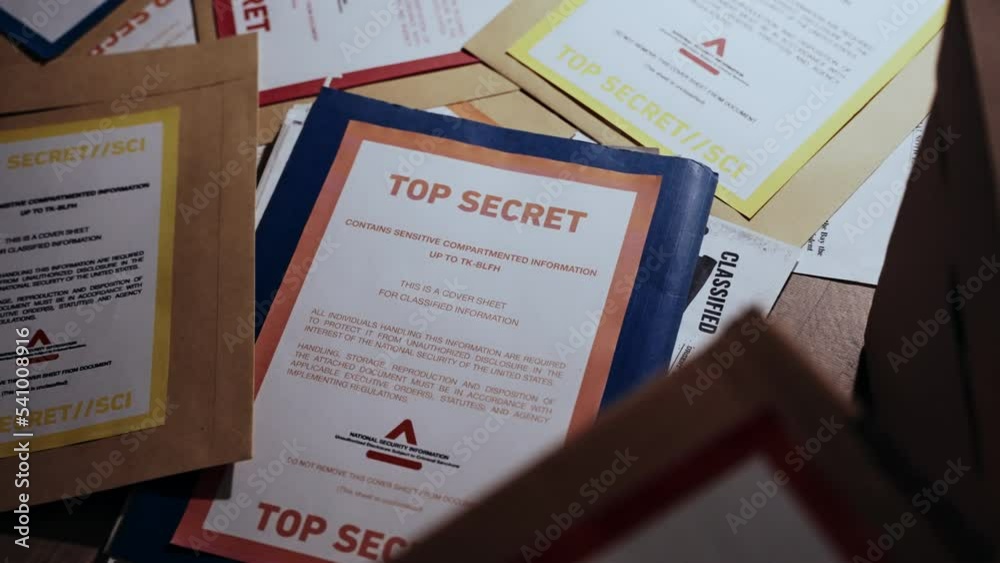 Secret and top secret envelops and folders displayed and laid out on ...