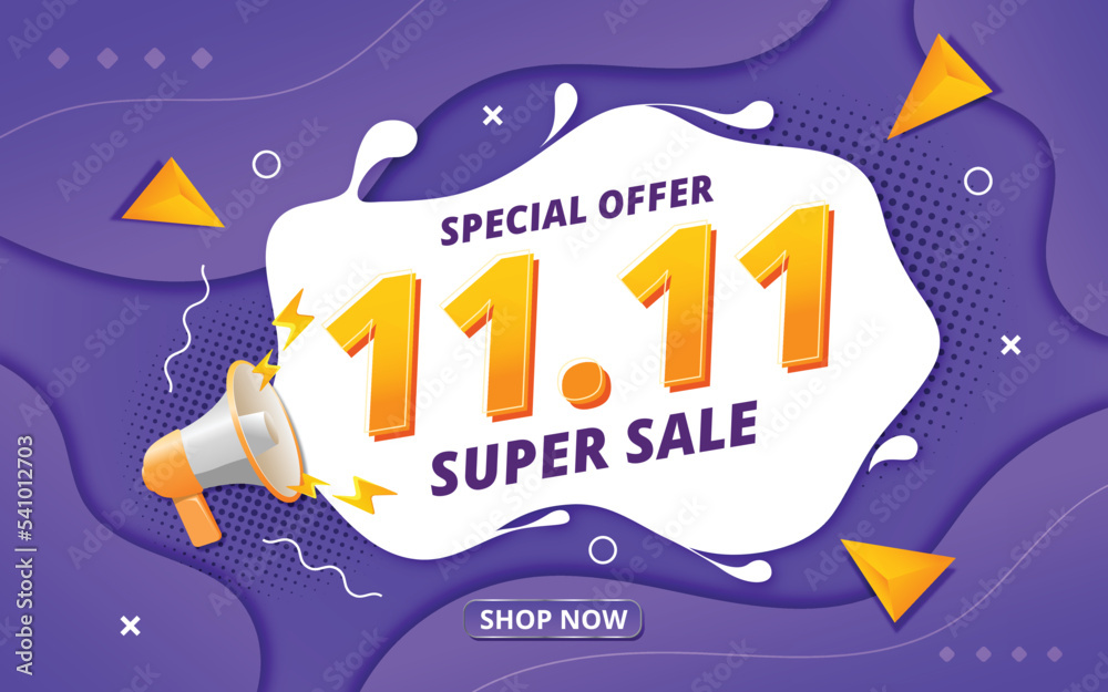 Vector of 11.11 Shopping day and text effect, Poster or banner template design for social media ...