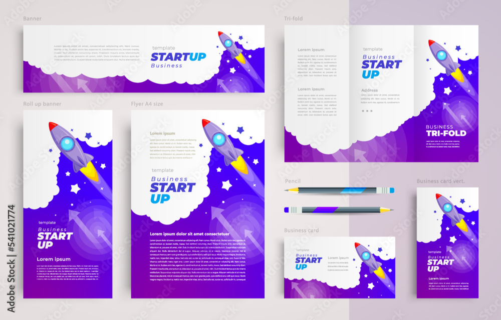 Startup Set flyer cover, tri-fold, banner, roll up banner, business ...