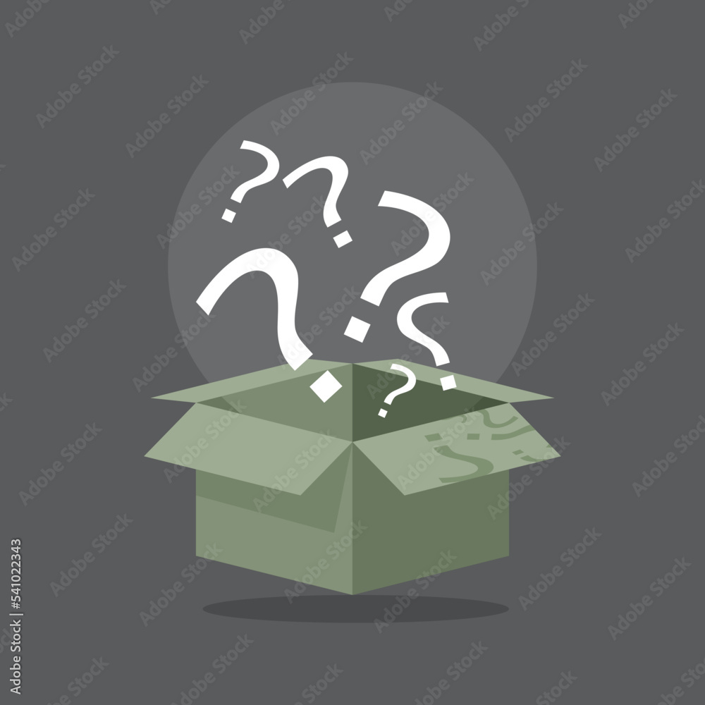 Question marks inside a glowing orb comes out of a hovering green box ...