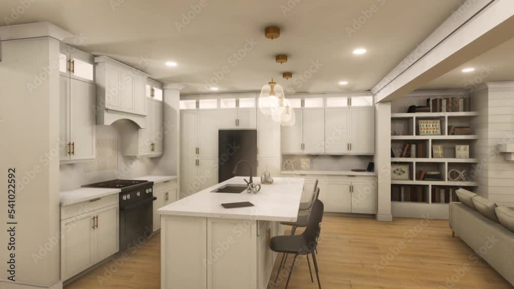 Modern kitchen room interior design 3d visualization. Luxurious kitchen ...