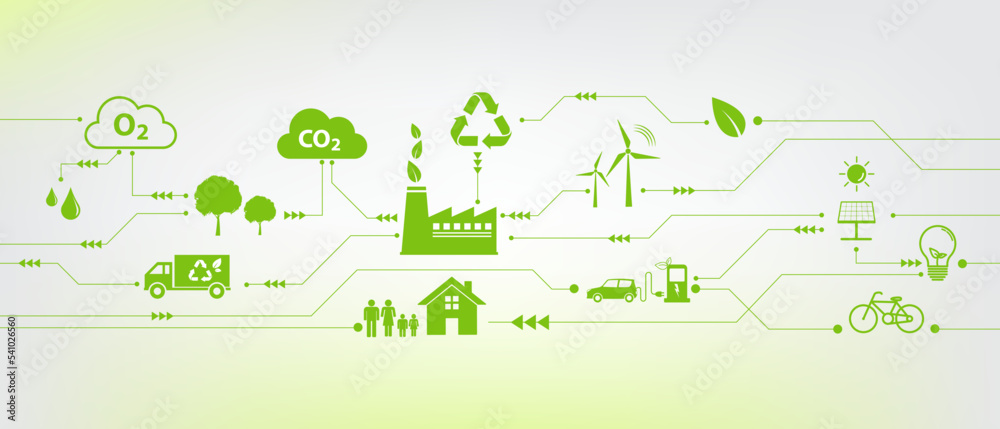 Banner background with ecology icons for Green Eco friendly and ...