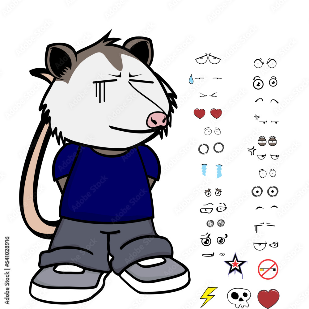 cute possum character cartoon kawaii expressions set pack in vector ...