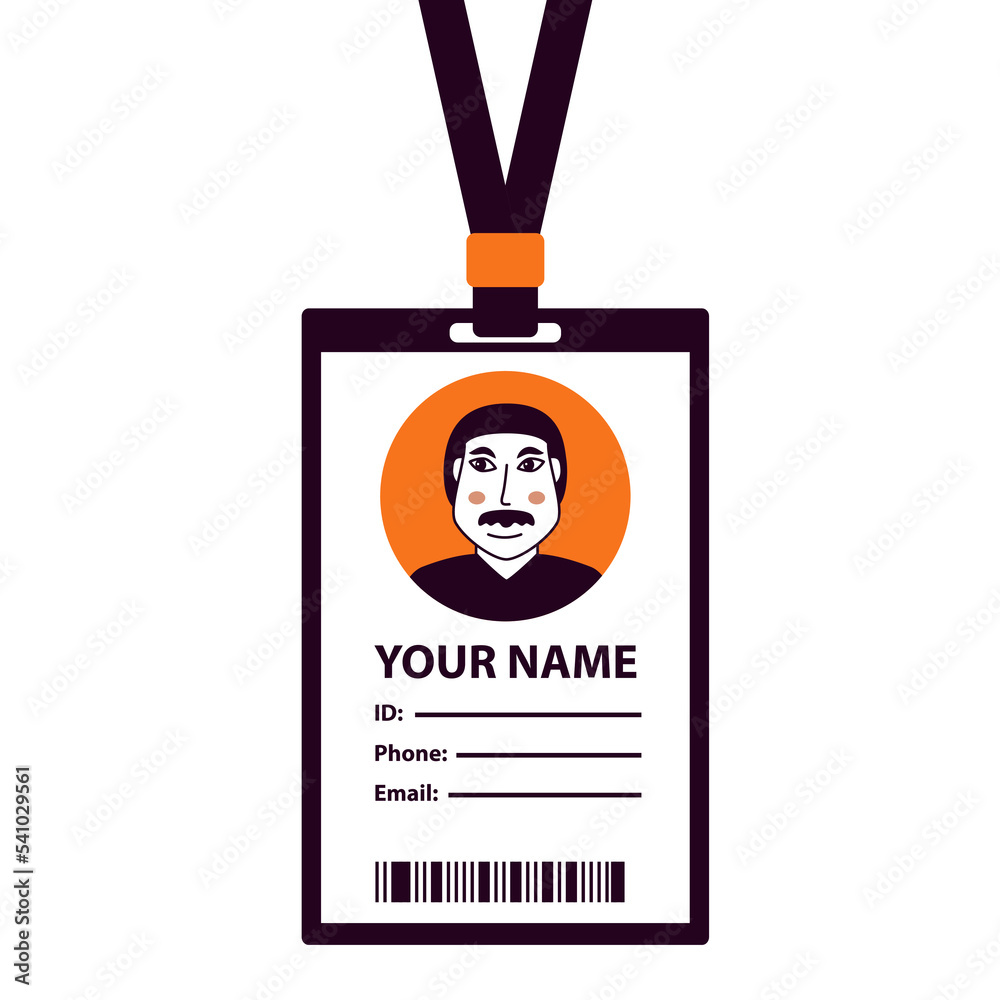 Man plastic ID card. Guy business Id.Doodle sketch style vector ...