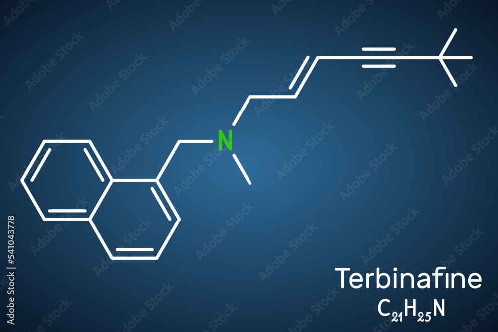 Terbinafine molecule. It is allylamine antifungal used to treat ...