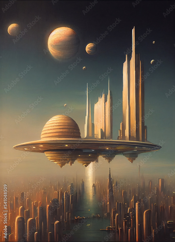 futuristic floating city on alien planet, digital art, illustration ...