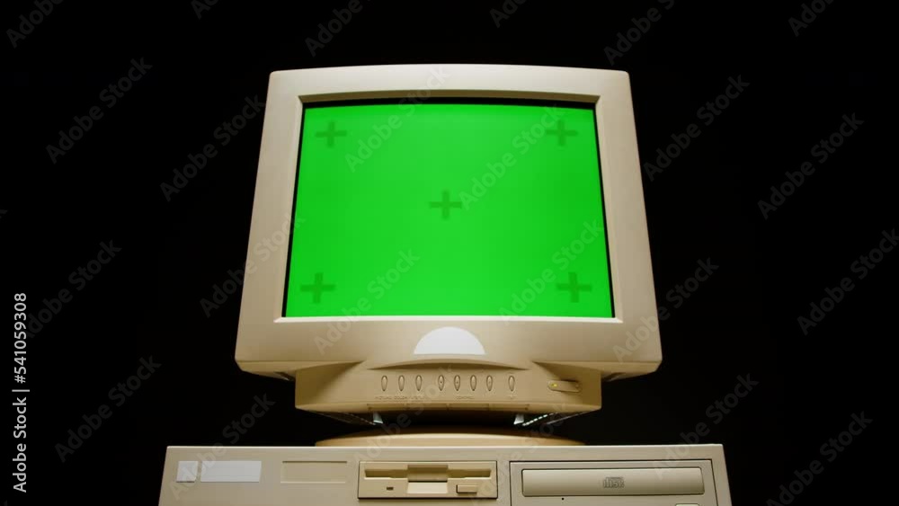 Retro pc with chroma key green screen, Old computer studio close-up ...