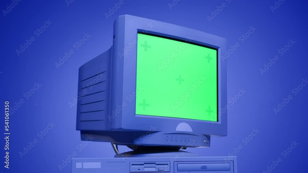Retro pc with chroma key green screen, Old computer studio close-up ...