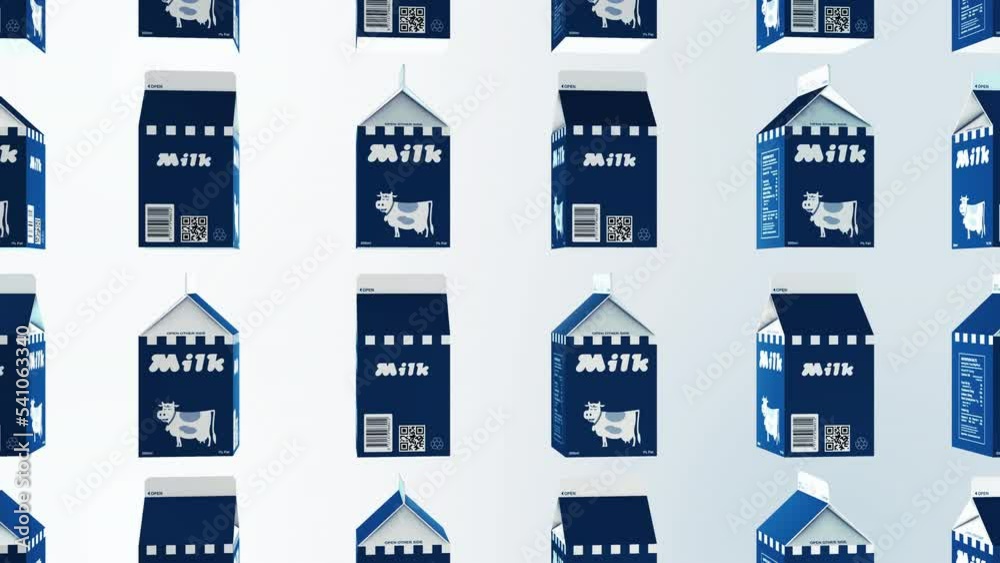 Fun Cow Image On Milk Carton Rotating In Bright White Background. Milk ...