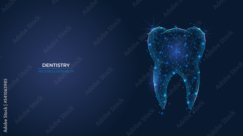 Futuristic abstract tooth symbol. Dental treatment concept. Low poly ...