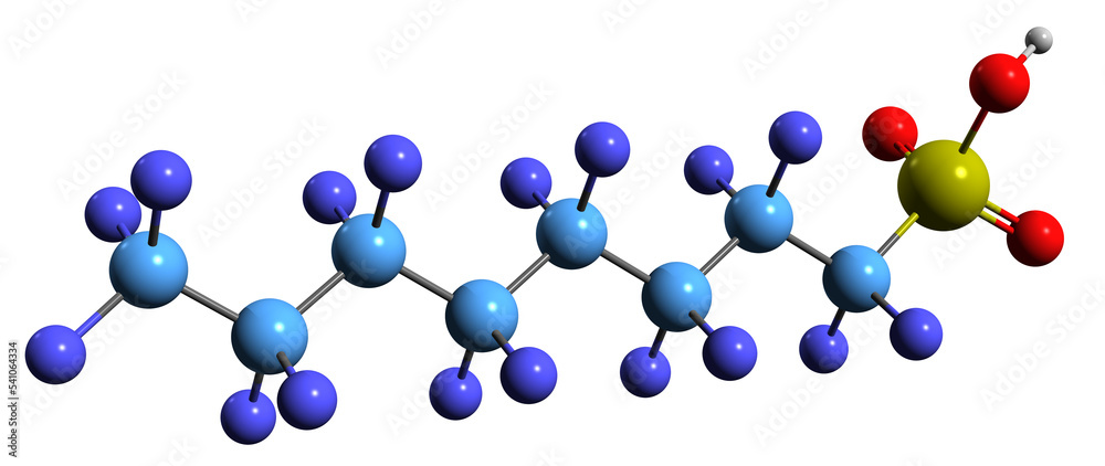3D image of Perfluorooctanesulfonic acid skeletal formula - molecular ...