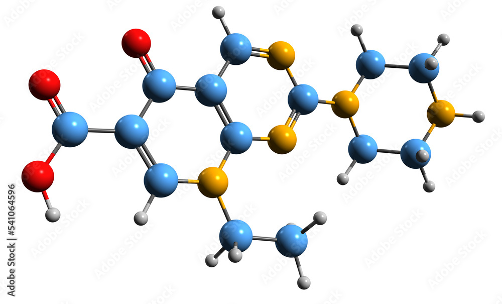 3D image of Pipemidic acid skeletal formula - molecular chemical ...