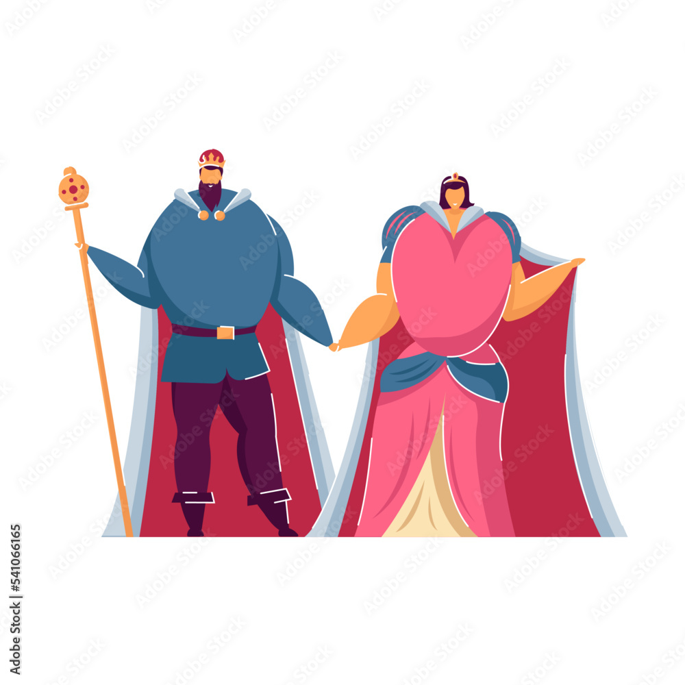King and queen holding hands. Cartoon royal family, ancient palace flat ...