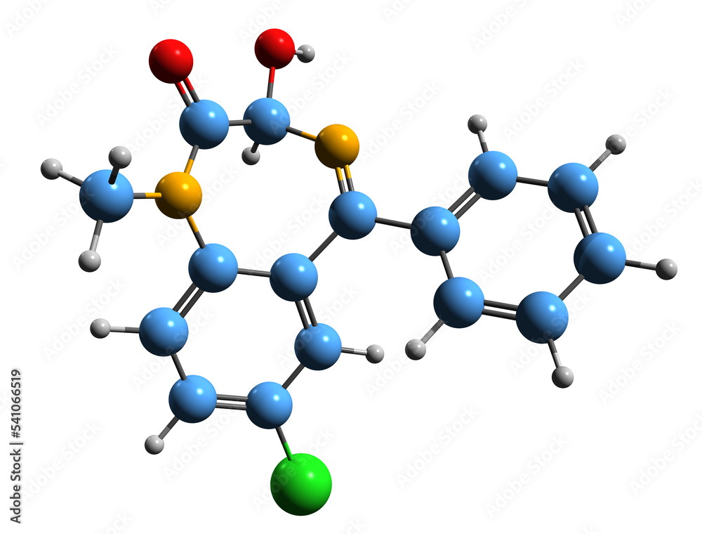 3D image of Temazepam skeletal formula - molecular chemical structure ...