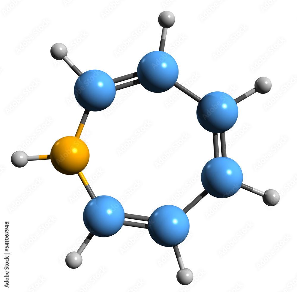 3D image of Azepine skeletal formula - molecular chemical structure of ...