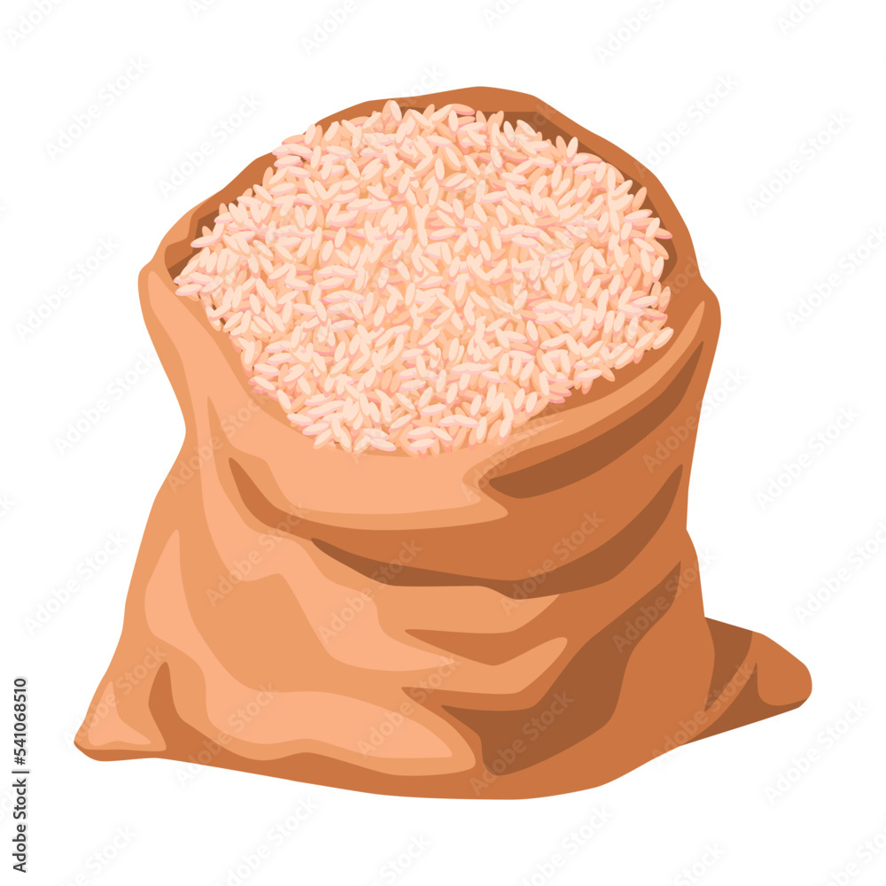 Open sack full of rice vector illustration. Rice grain packaging in big ...