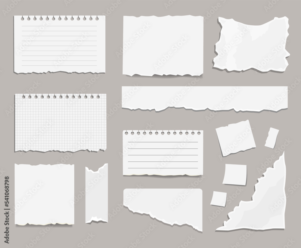 Torn white paper scraps cartoon illustration set. Ragged square pieces ...