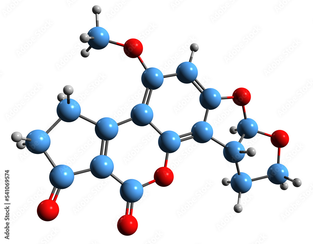 3D image of aflatoxin B2 skeletal formula - molecular chemical ...