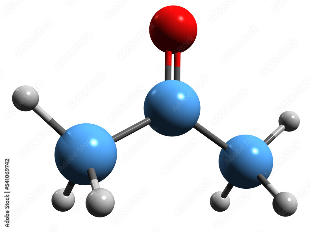 3D image of Acetone skeletal formula - molecular chemical structure of ...