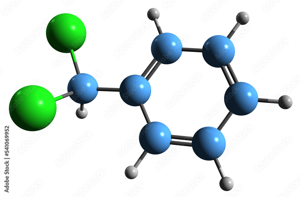 3D image of Benzal chloride skeletal formula - molecular chemical ...