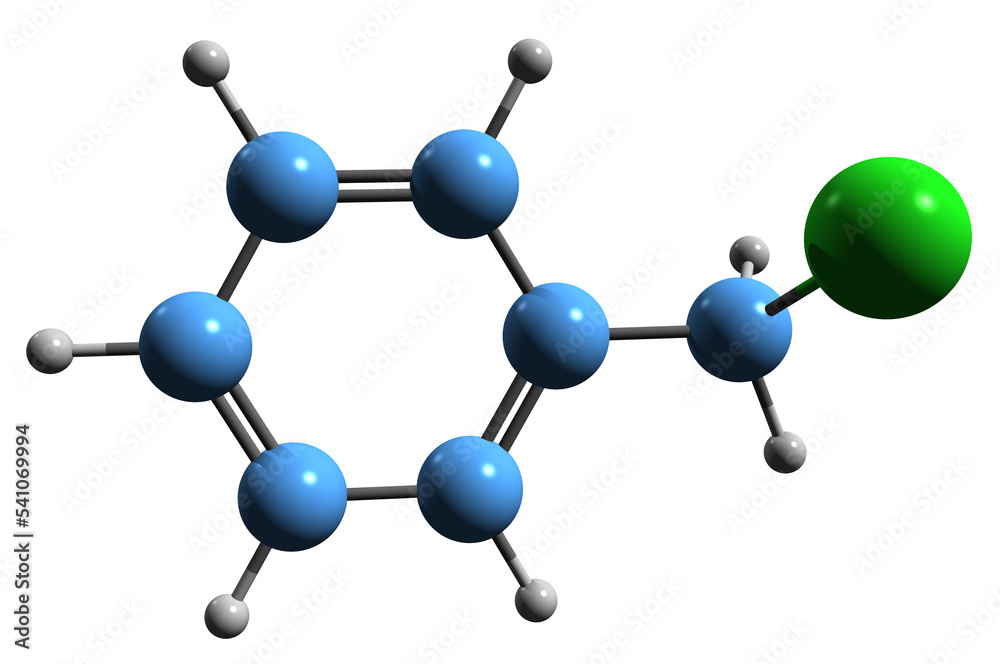 3D image of Benzyl chloride skeletal formula - molecular chemical ...