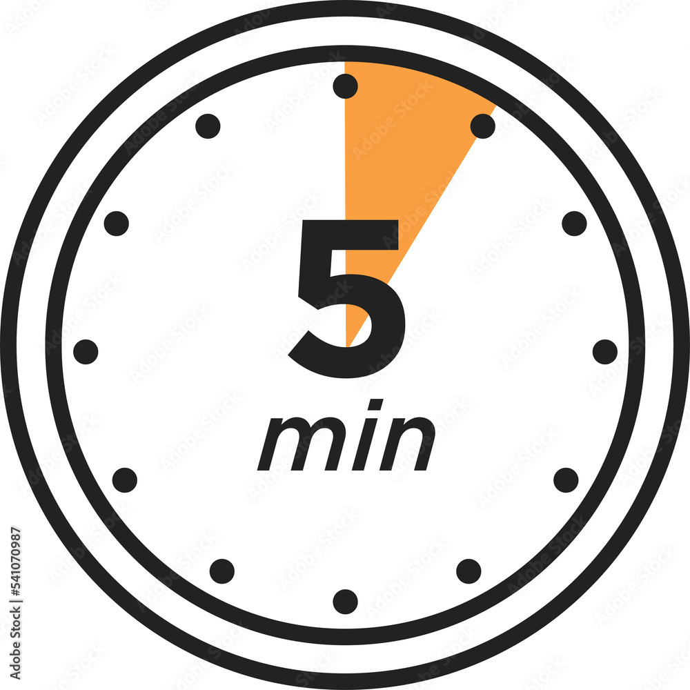 5 minutes timer. 5 min. Stopwatch symbol in flat style. Illustration ...