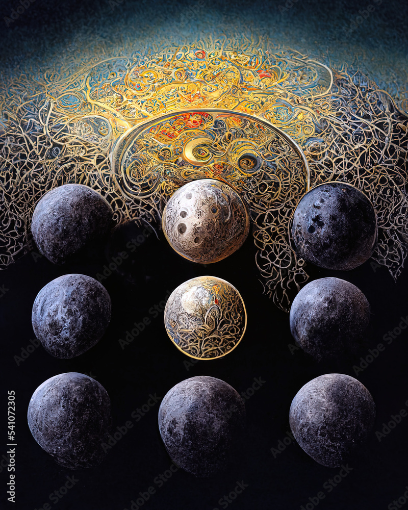 Celestial chart, imaginary moon chart, alchemy, esoteric, celestial ...