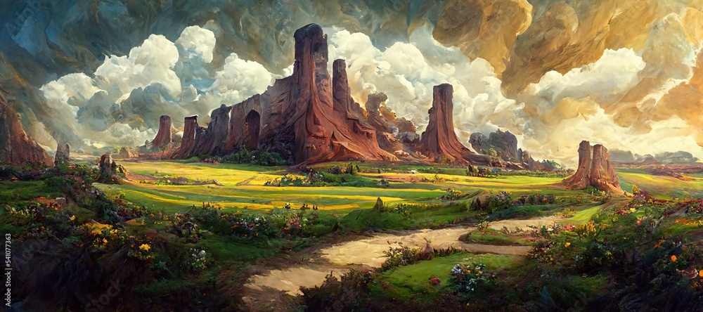 Awe inspiring sandstone butte pillar rock formations, ancient inscribed ...