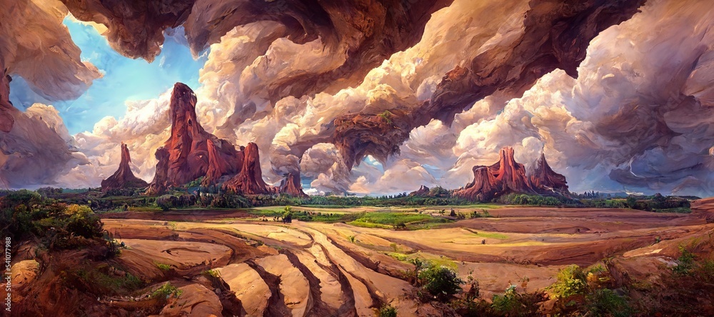 Awe inspiring sandstone butte pillar rock formations, ancient inscribed ...