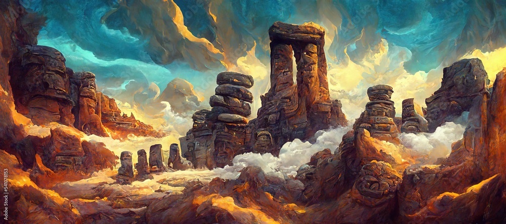 Awe inspiring sandstone butte pillar rock formations, ancient inscribed ...